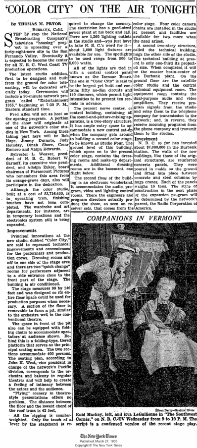 March 27, 1955...NBC Burbank Dedication And Color Kickoff - Eyes Of A ...